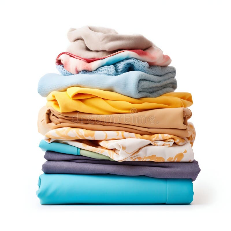 Stack of Clean Clothes Isolated on White. Generative Ai Stock Photo ...
