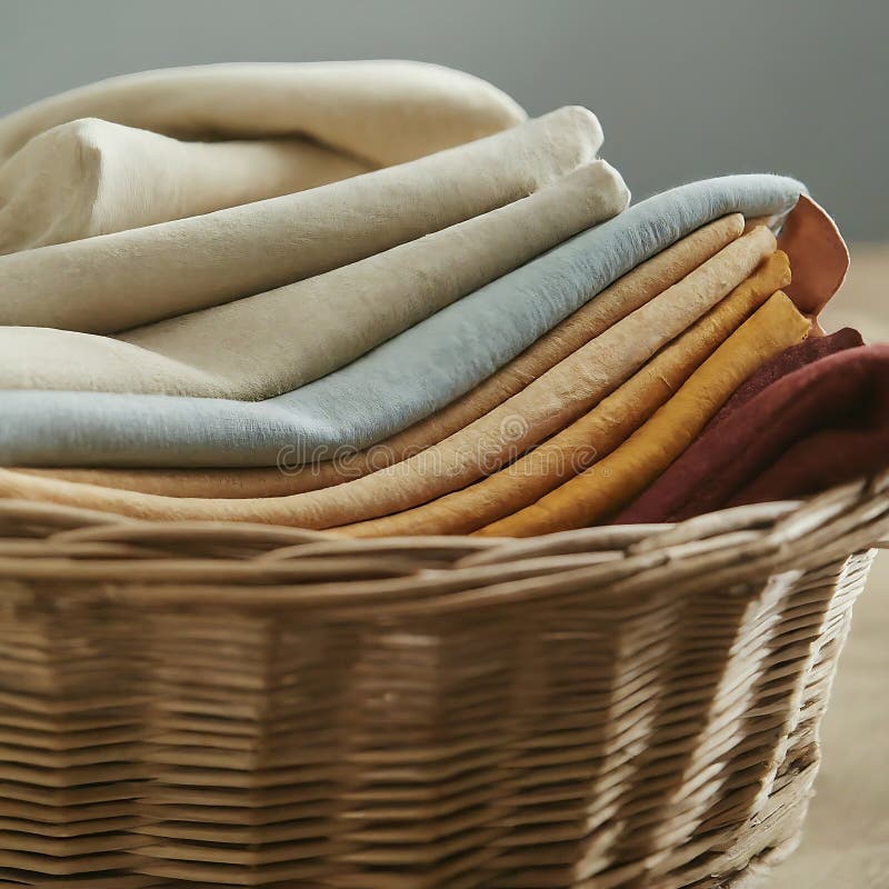 Stack of Clean Clothes in Wooden Laundry Basket Stock Illustration ...