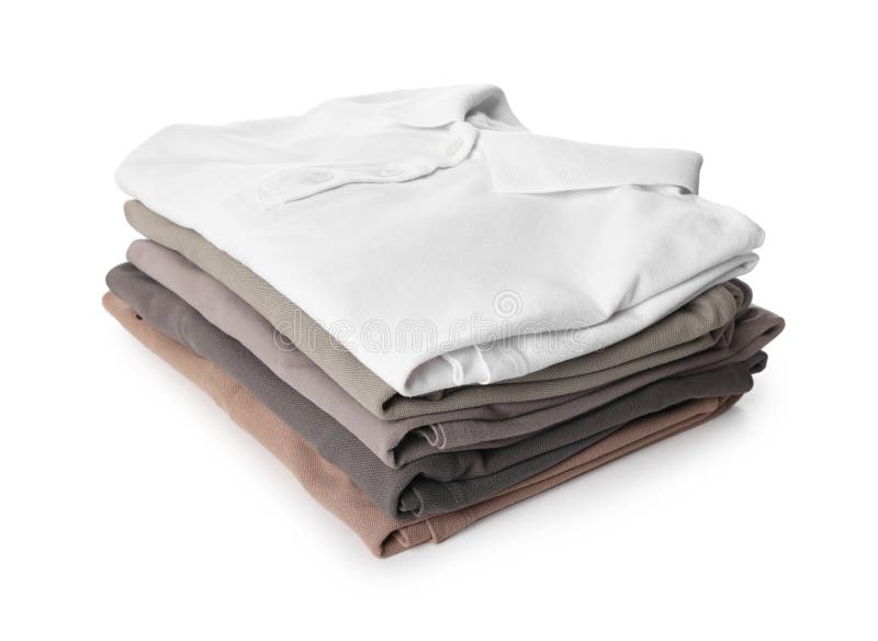 Stack of Clean Colorful T-shirts Isolated on White Stock Photo - Image ...