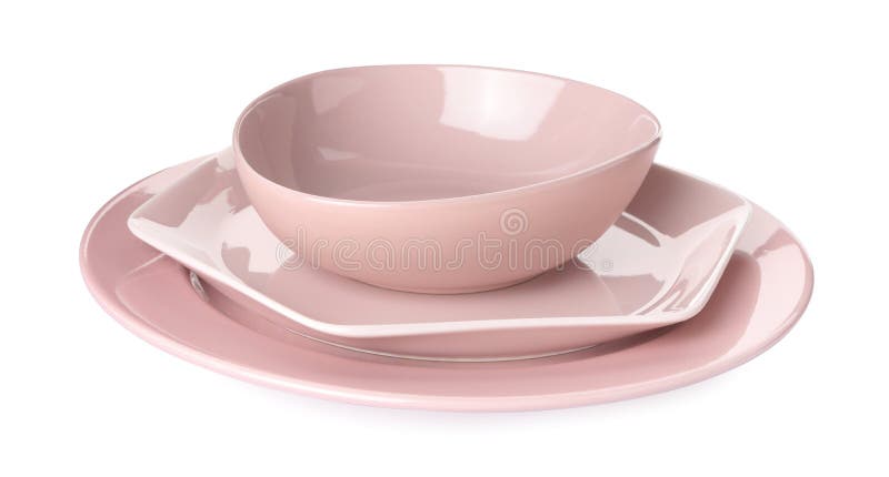 Stack of Clean Dishes on White Background Stock Image - Image of dining ...