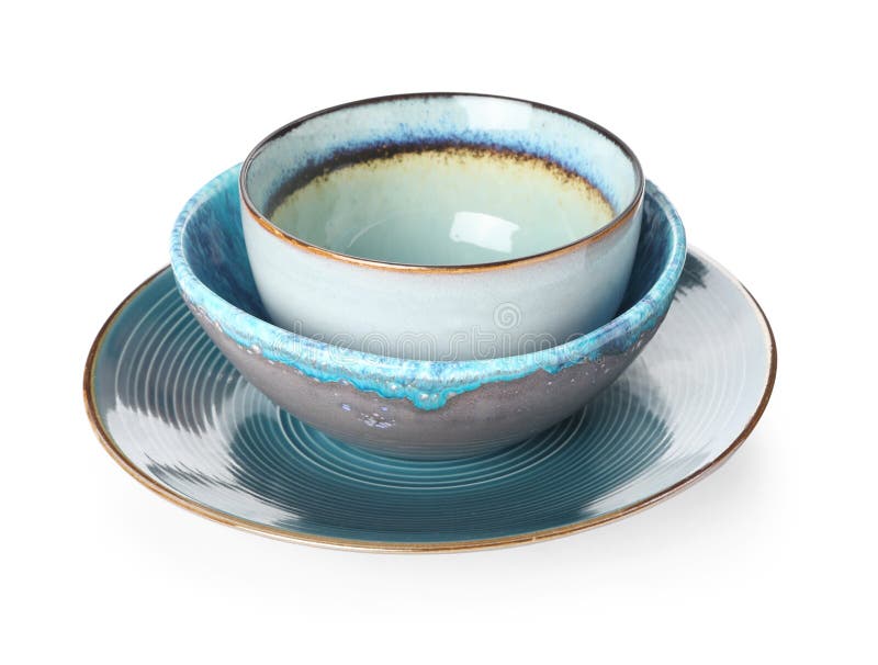 Stack of Clean Dishes on White Background Stock Image - Image of empty ...