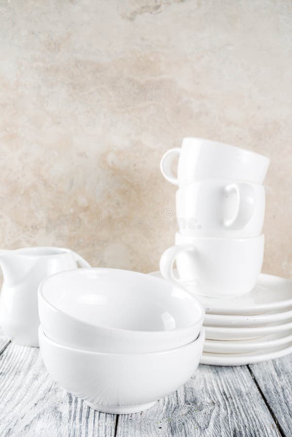 Stack Clean Empty Kitchen Utensils Stock Image - Image of cups, empty ...