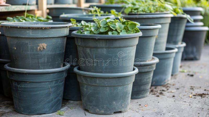 A Stack of Clean Empty Planters Waiting To Be Filled with Fresh Soil ...
