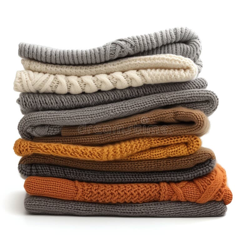 Stack of Clean Folded Knitted Clothes in Various Colors, Isolated on a ...