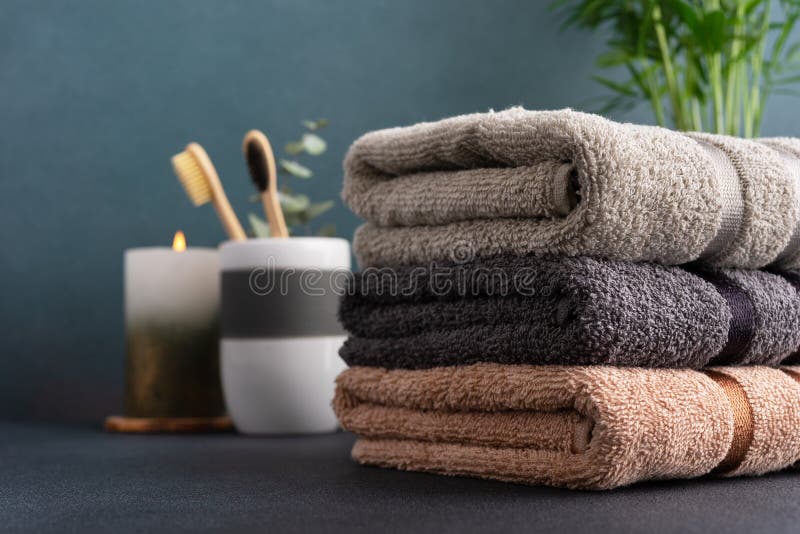 Stack of Clean and Folded Towels Stock Photo - Image of color, health ...