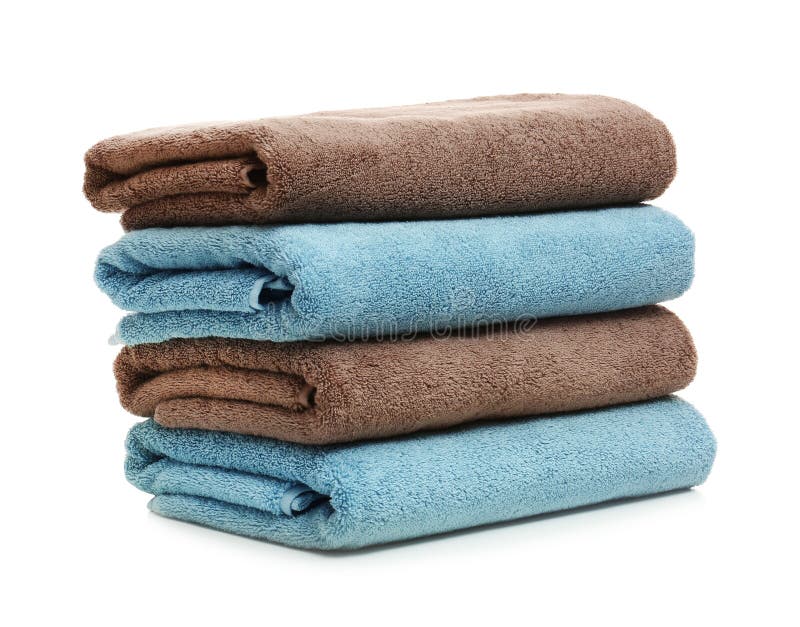 Stack of Clean Folded Towels on White Stock Photo - Image of cotton ...