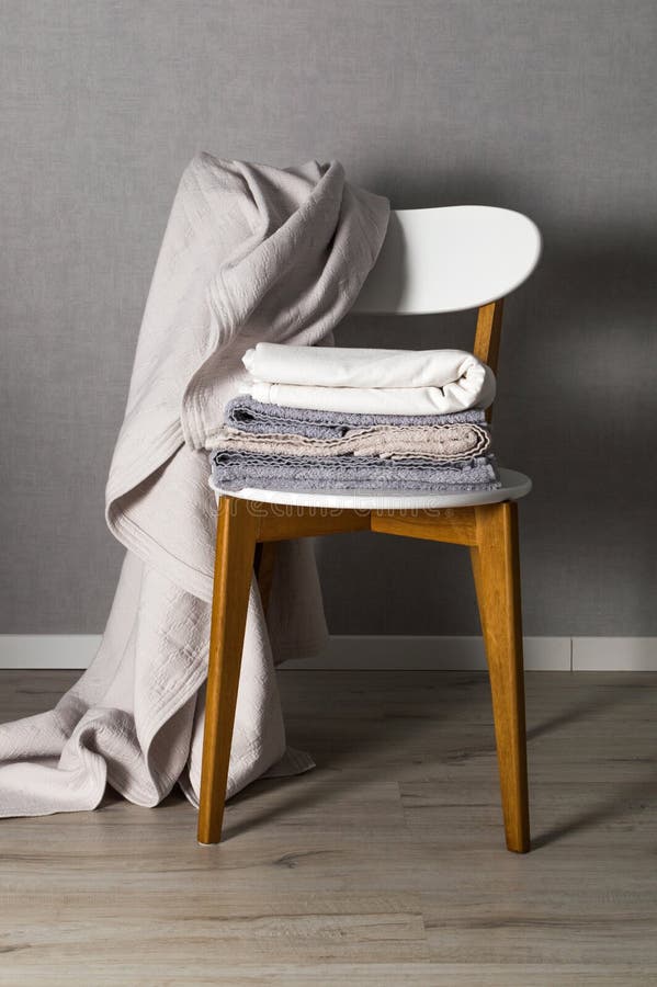 Stack of Clean Linen. Cleaning Service. Monochrome Colors Stock Photo ...