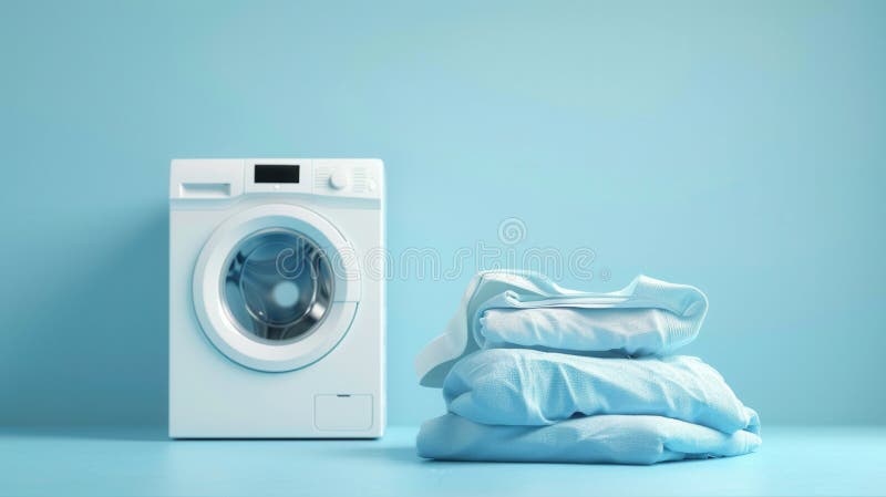 A Stack of Clean, Neatly Folded Laundry Sits Next To a White Washing ...