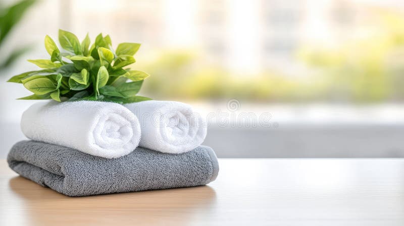 A Stack of Clean, Neutral-colored Towels Sits Next To a Soft Floral ...