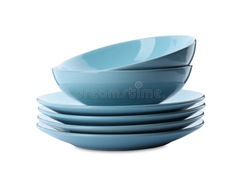 Stack of Clean Plates and Bowls on White Background Stock Photo - Image ...