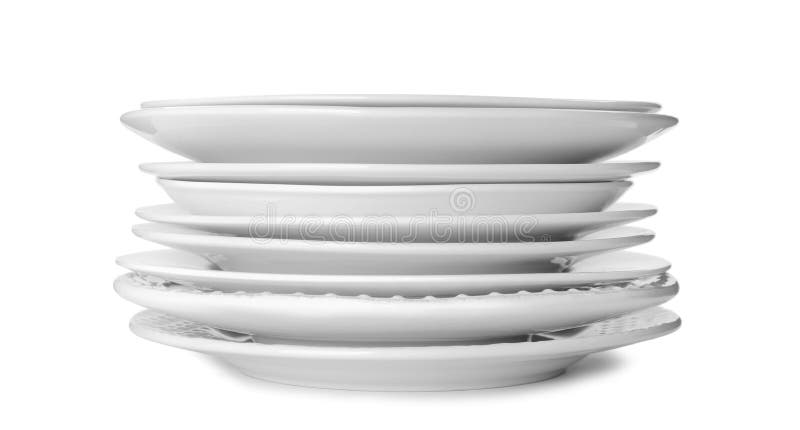 Stack of Clean Plates Isolated Stock Photo - Image of color, dishes ...