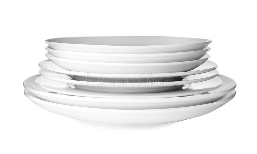 Stack of Clean Plates Isolated on White Stock Image - Image of isolated ...