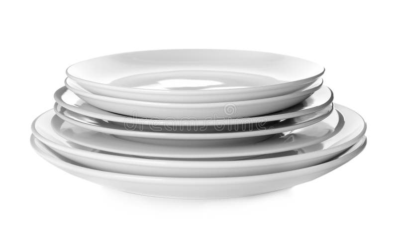 Stack of Clean Plates Isolated on White Stock Image - Image of plate ...