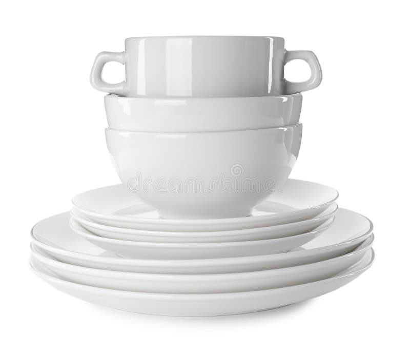 Stack of White Plates Isolated on White Stock Image - Image of ...