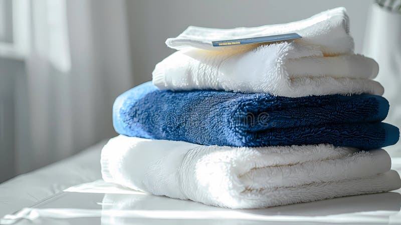 Stack of Clean Towels on Bed, Hygiene Concept, Generative AI ...