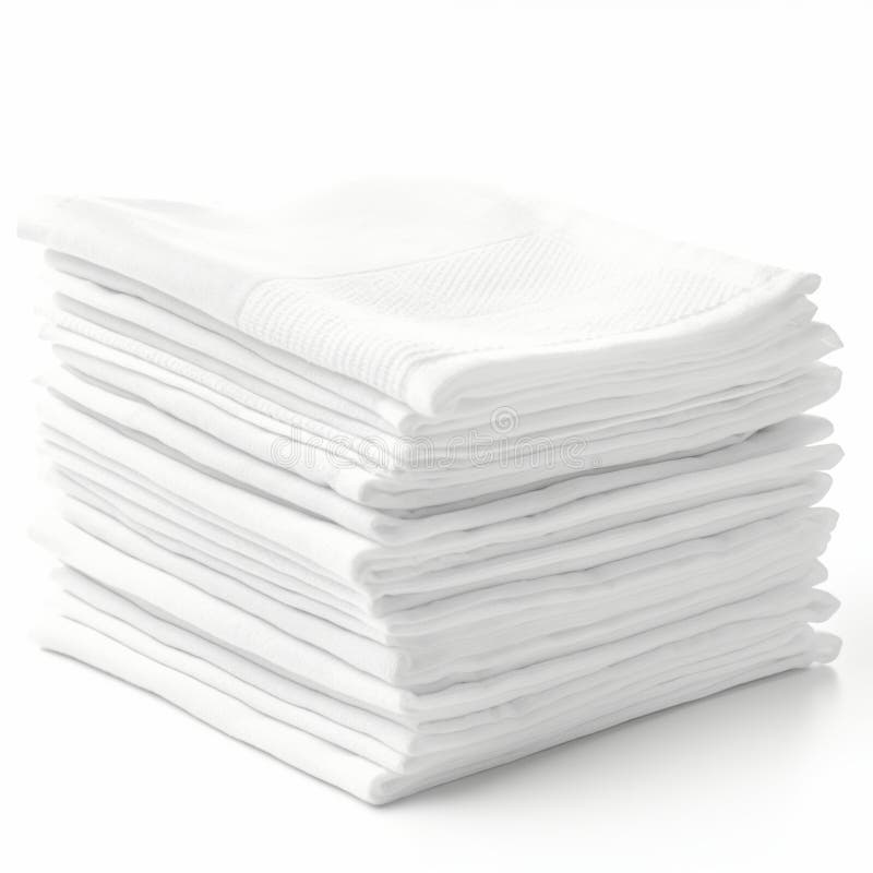 Stack of Clean White Cloth Towels Folded Neatly Against a White ...
