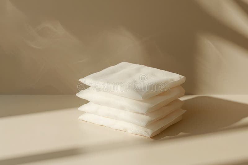 A Stack of Clean White Cloths Rests on a Countertop, Ready for Use ...