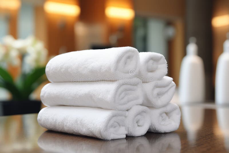 A Stack of Clean White Cotton Terry Towels in a Hotel Room Stock Image ...