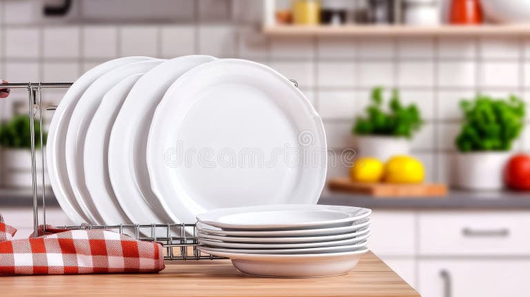 Clean White Dinner Plates in Kitchen Stack of Clean White Dinner Plates ...