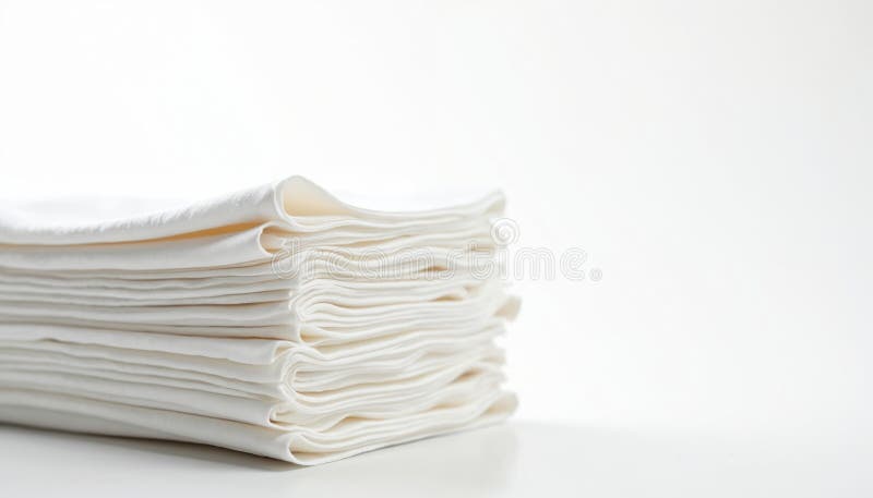 Stack of Clean, White, Folded Tissue Papers Neatly Arranged on Surface. Soft, Smooth Textures ...