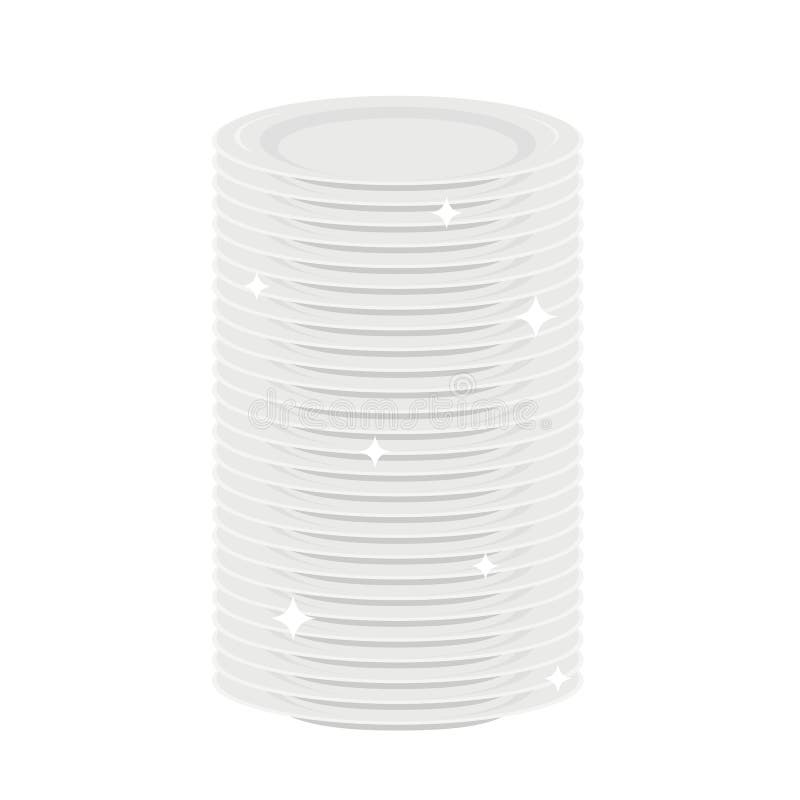 Stack of Clean White Plates Isolated on White Background. Washed Dishes ...