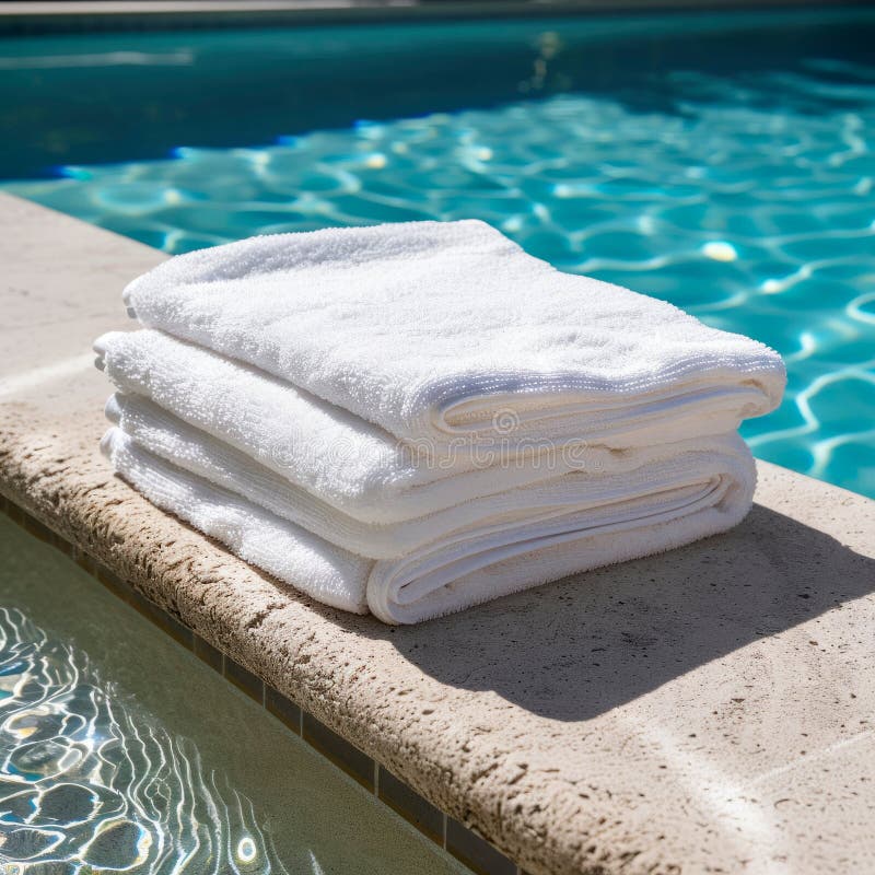 Stack of Clean White Towels Next To the Pool of a Hotel with Towel and ...
