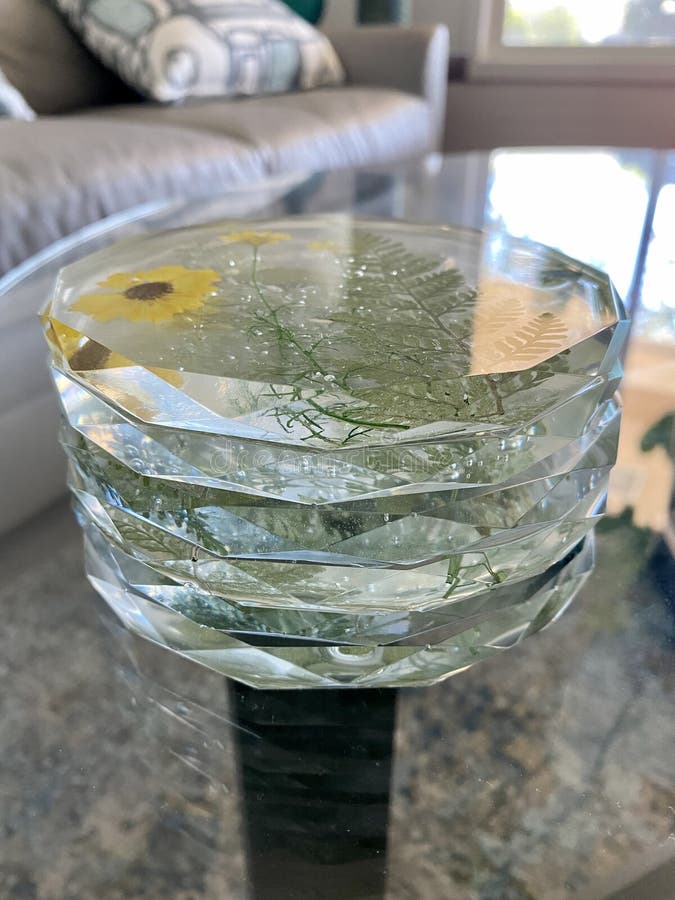 Stack of Clear Coasters on Glass Coffee Table Stock Image - Image of ...