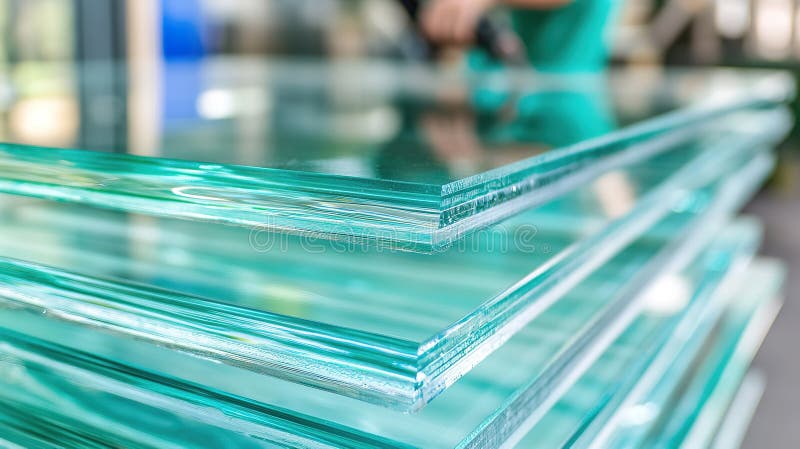 Stack of Clear Glass Sheets in Industrial Setting Stock Image - Image ...