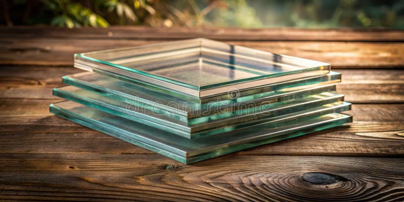 Stack of Clear Glass Sheets on Rustic Wooden Surface. Generative AI ...