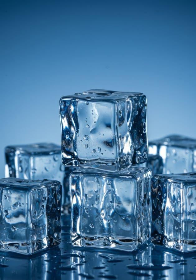 Stack of Clear Ice Cubes on Blue Background Stock Illustration ...