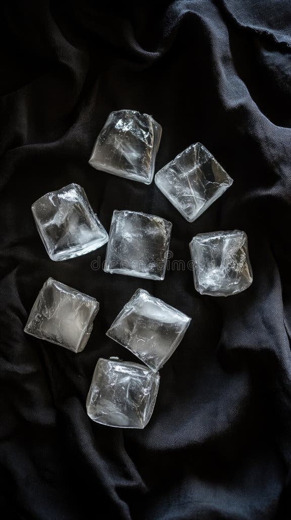 A Stack of Clear Ice Cubes Resting on a Dark Fabric Stock Image - Image ...