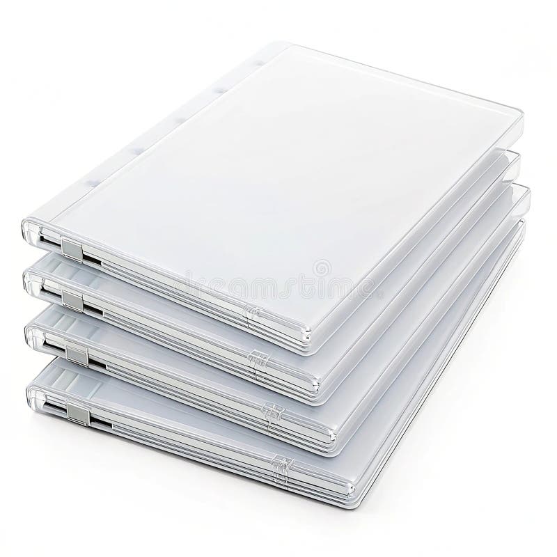 Stack of Clear Plastic Folders for Document Storage on White Background ...