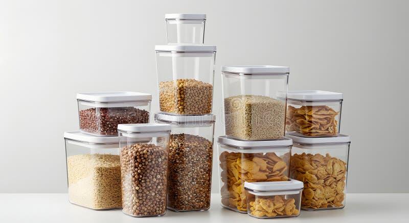 Stack of Clear Food Storage Containers with Various Foods, Ai Generated ...