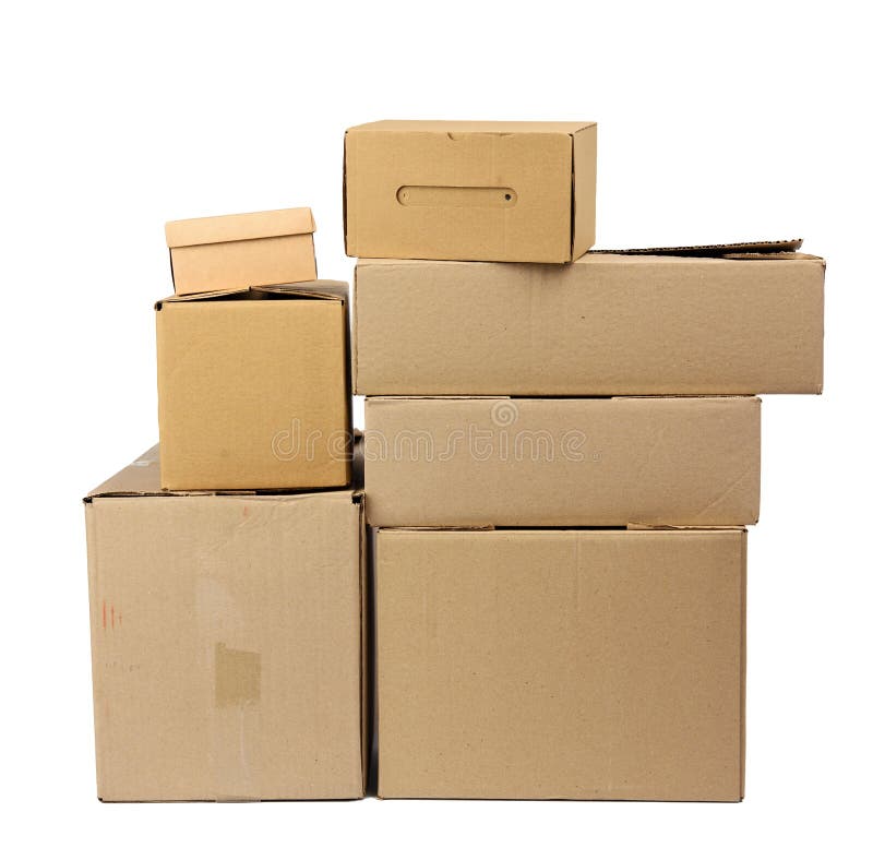 Stack of Closed Cardboard Brown Paper Boxes Isolated on White ...