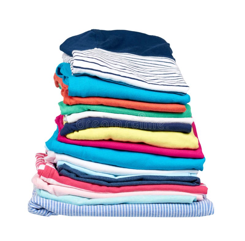 Stack of Clothes, Fresh Laundry Textile. Isolated Stock Image - Image ...