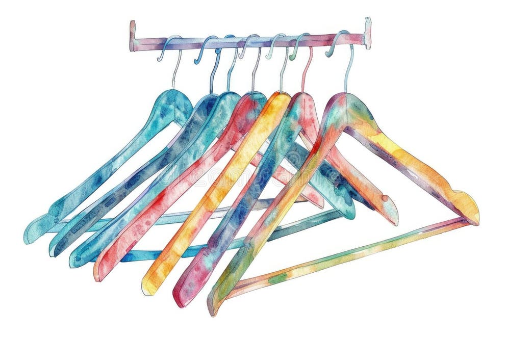 A Stack of Clothes Hangers with Various Items Hanging from Them Stock ...