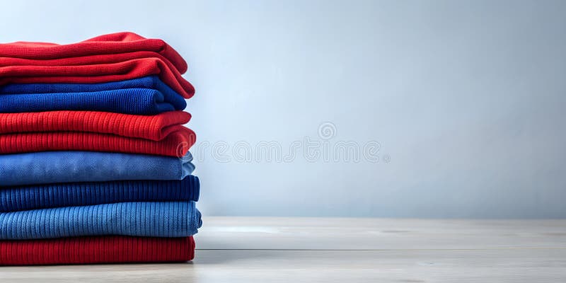 Stack of Clothes. Folded Shirts on Ironing Board Stock Photo - Image of ...