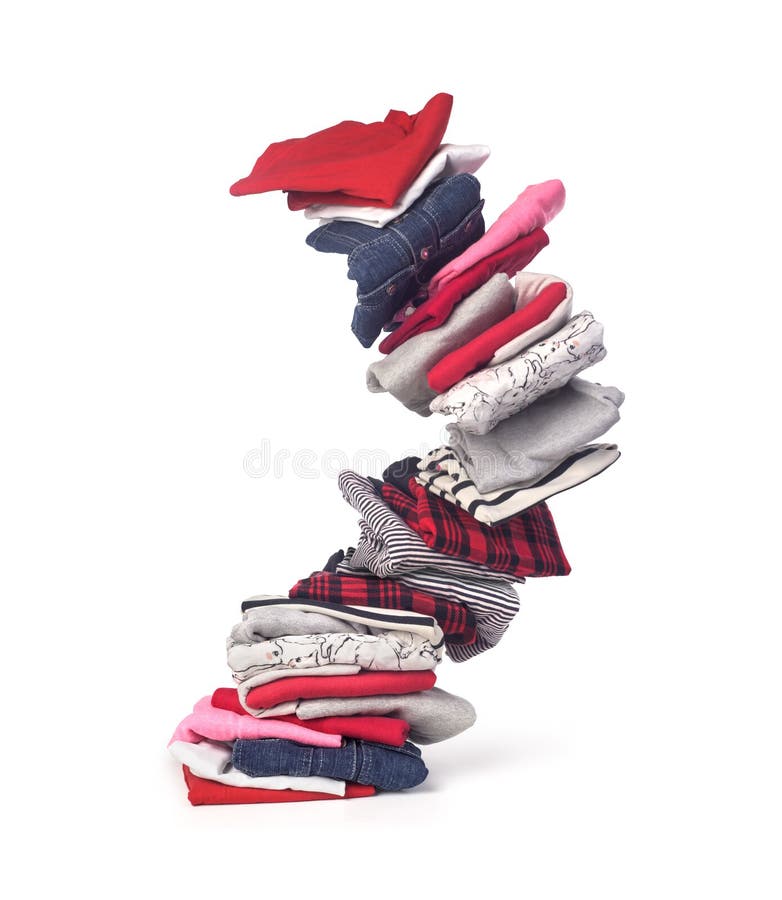 Stack of Clothing with Red Ribbon Stock Photo - Image of jeans, apparel ...