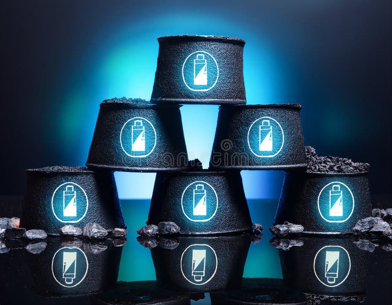 A Stack of Coal and Fuel Barrels Versus a Glowing Electric Battery Icon ...