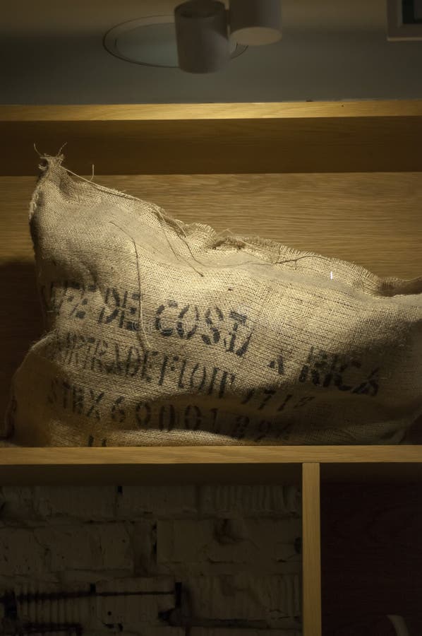 Stack of Coffee Bean-guny Sacks on Ceiling Shelf in Warehouse Stock ...