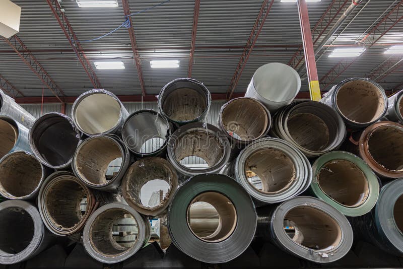 Stack of Coil Steel Metal Rolls in Metal Roofing Factory Stock Image ...