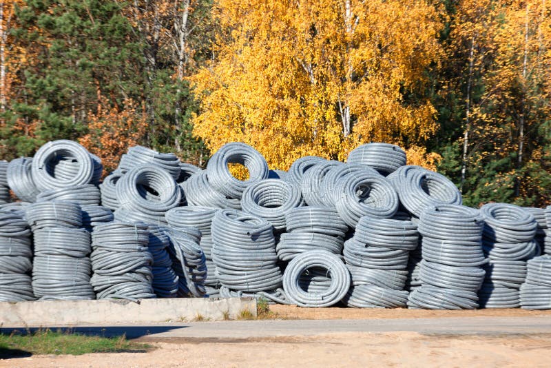 Stack of Coiled Plastic Pvc Polyethylene Corrugated Drainage Pipes for ...