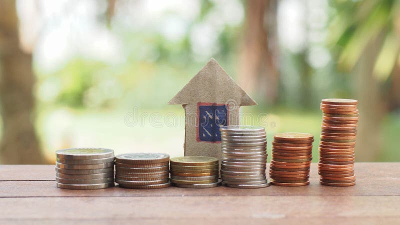 Stack of Coin and Paper House Stock Image - Image of estate, house ...