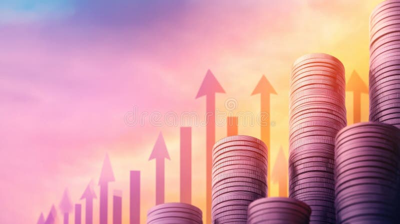 A Stack of Coins with Arrows Pointing Up To the Sky, AI Stock Photo ...