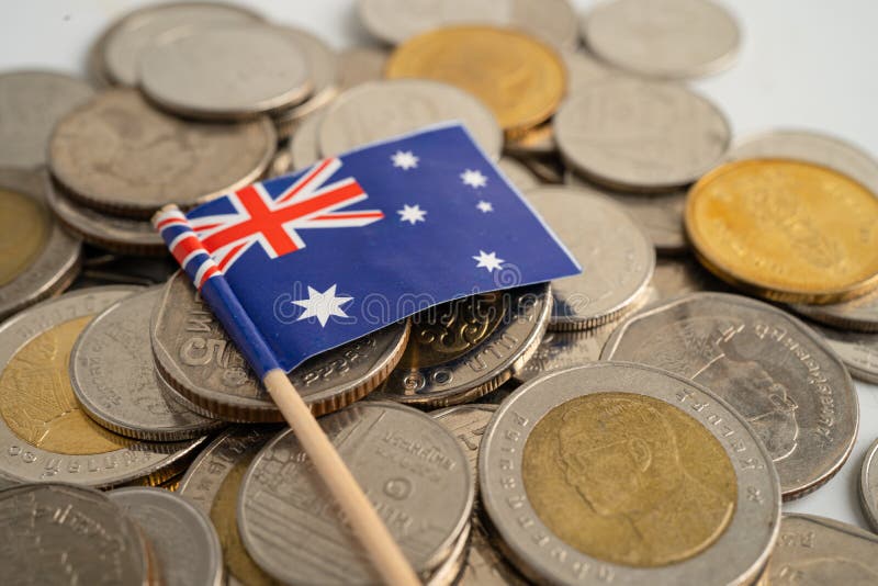 Stack of Coins with Australia Flag on White Background. Flag on White ...