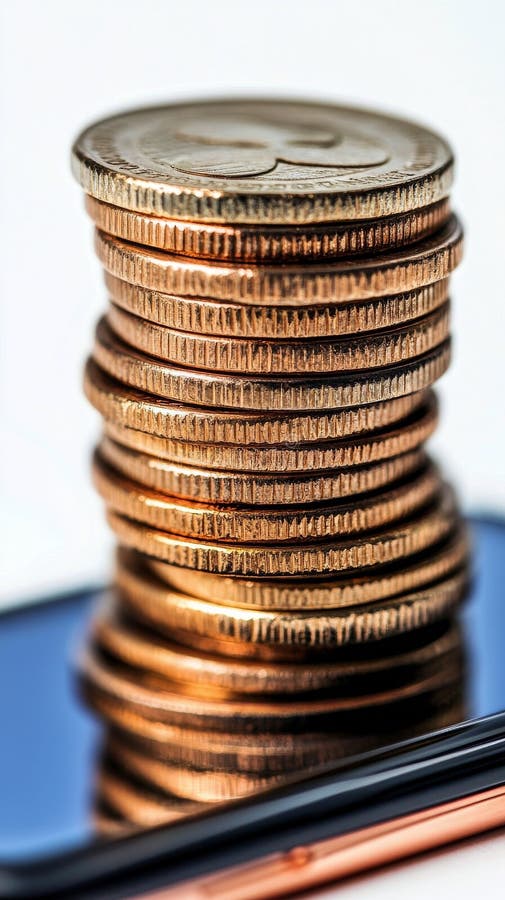 Stack of Coins Balanced on Smartphone Reflecting Savings and Financial ...