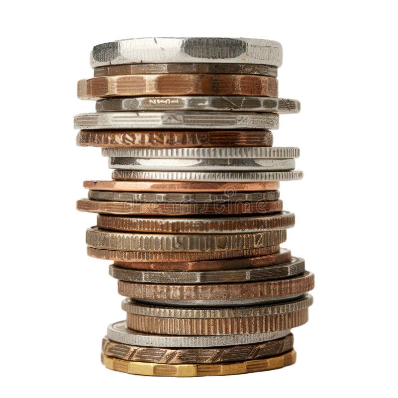 Stack of Coins Balancing on White Background Representing Savings Stock ...