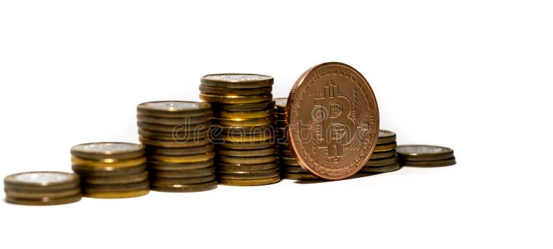 Stack of Coins and a Bitcoin. Crypto Currency Investment Concept Stock ...