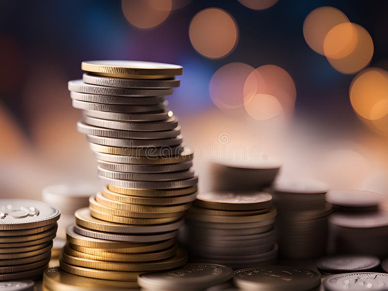 Stack of Coins on Black Background, Ai Generated Stock Illustration ...