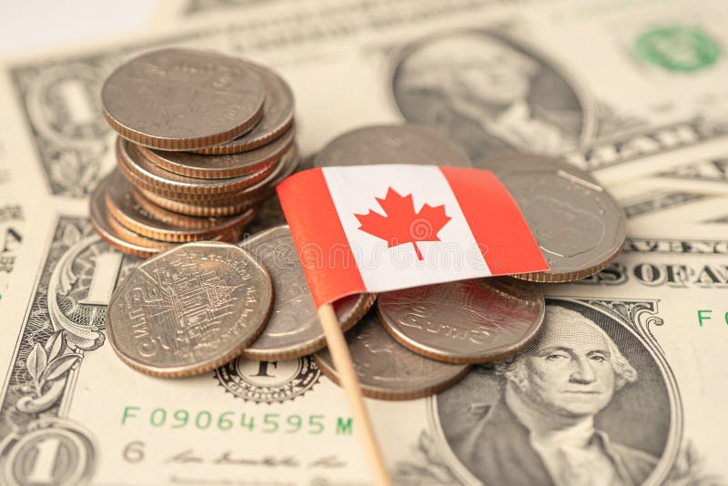 Stack of Coins with Canada Flag on Dollar Banknotes Stock Photo - Image ...